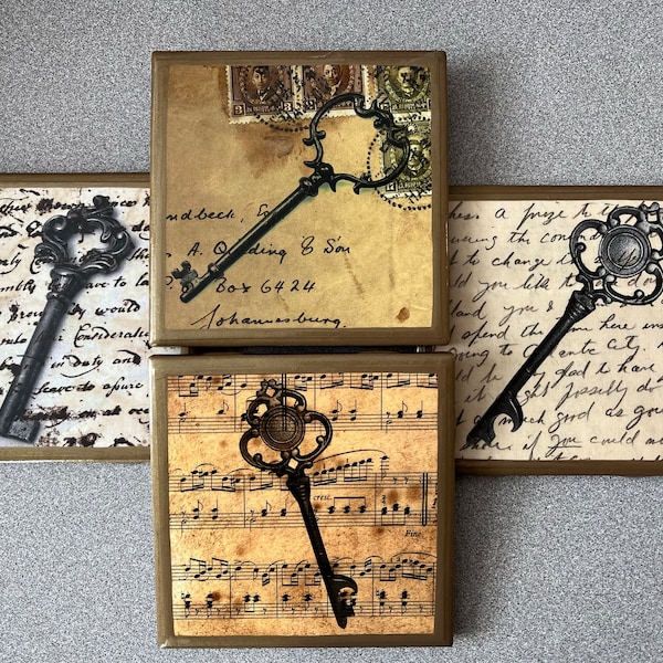 COASTERS!!! Vintage Key Ceramic Coasters With Gold Trim - Etsy