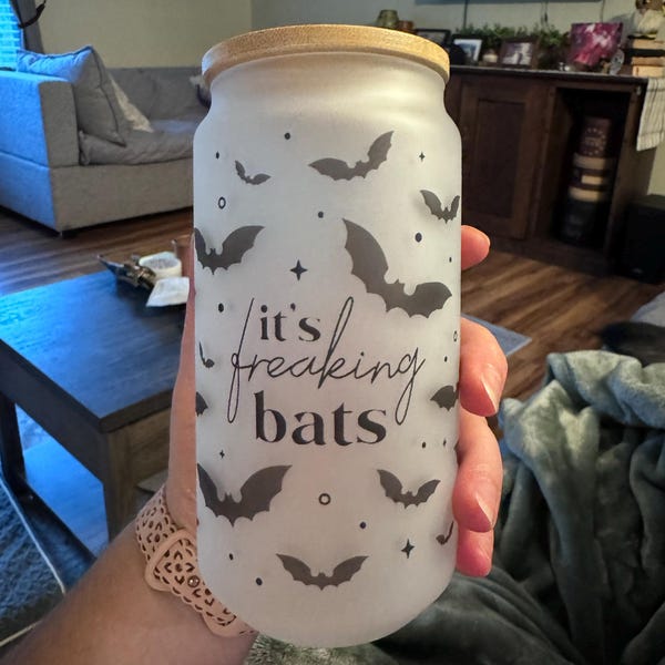 It's Freaking Bats Iced Coffee Cup, Halloween Glass Can, Cup With Lid ...