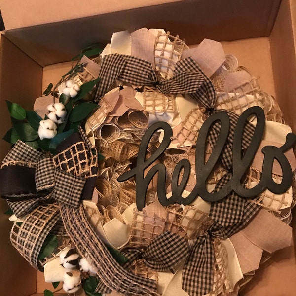 Hello Wreath, Farmhouse Decor, Everyday Wreath, Year Round Wreath ...