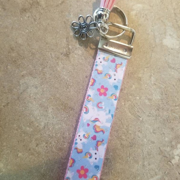 Unicorn Keychain - Unicorn Key Fob - Unicorn Rainbow and Flower Key Fob ...