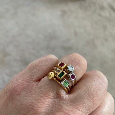 Gold Stackable Ring Set Design Your Own Family Ring Stack - Etsy