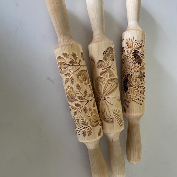 Rolling Pin Carved With a Pattern of Tulip Flowers - Etsy