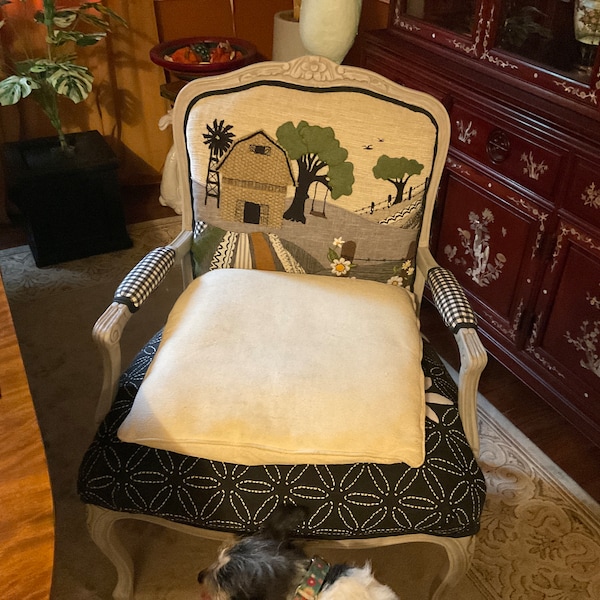 Vintage Kimball Vanity Chair – Custom Moth Embroidery & Mongolian Fur ...