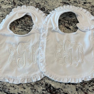 Monogram Baby Bib White Monogram Ruffle Baby Bib Baby Bibs Bibs ...