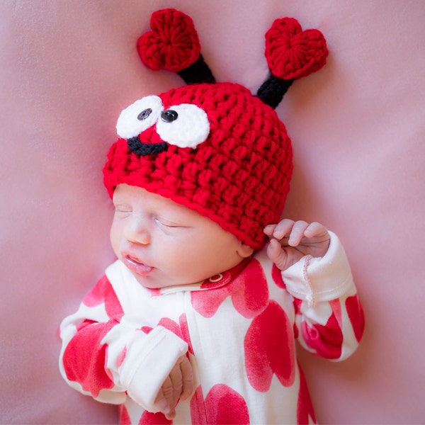 Love Bug Beanie, NB Love Bug, Red Hearts, February Baby, 3-6 Valentine ...
