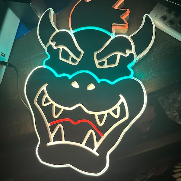 Mario Bowser Face Light Sign , Neon Like , Game Artwork, Super Mario ...