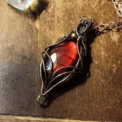 Red Fire Labradorite Pendant Copper Wire Wrapped Pendant Handmade ...