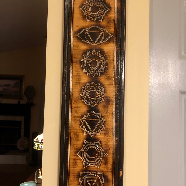 Chakras Wood Carving Burning, Chakra Art, Meditation Space Room, Yoga ...