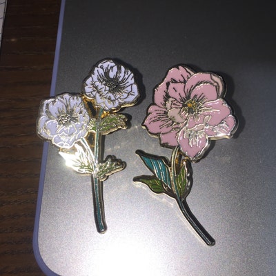 White Anemones Soft Enamel Pin - Etsy