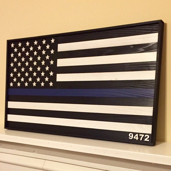 Thin Blue Line Wood Flag, Thin Blue Line Flag, US Flag, Police Flag ...