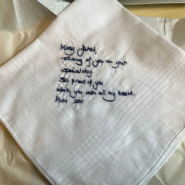 Personalised Handwriting Embroidered Handkerchief – Custom Wedding ...