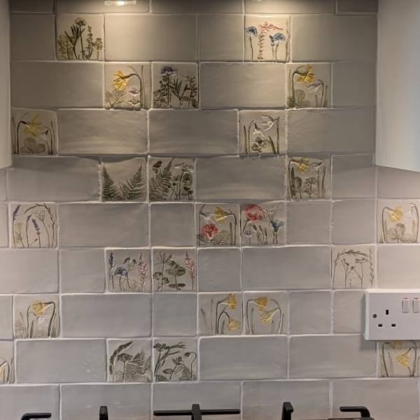 Botanical Spring Ceramic Tiles 9cm Fritillaria Cowparsley Fern Blossom ...