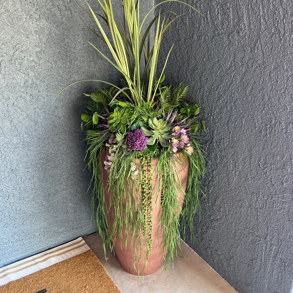 Set of 2 Faux Succulent Planter Drop Ins, Small and Large Faux Urn ...