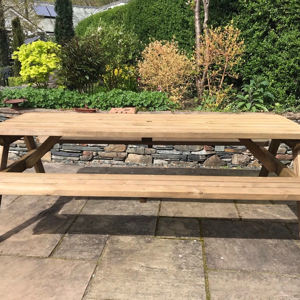 Wooden Pub Style Bench, Traditional Garden Picnic Table and Bench ...