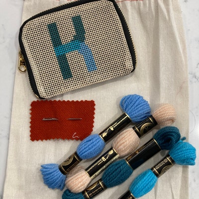 Modern Needlepoint Bag Kit Genuine Leather Clutch Custom Monogram ...