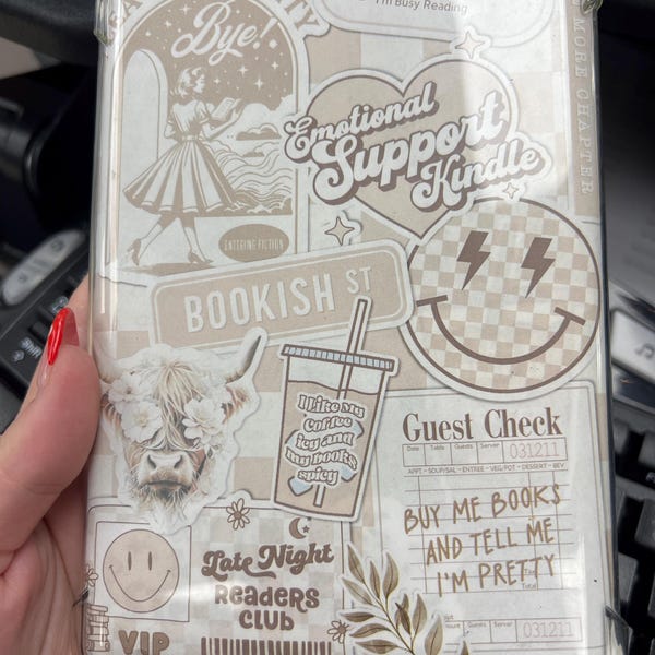 Bookish Sticker Inspired Kindle Insert - Neutral Checkered Compatible ...