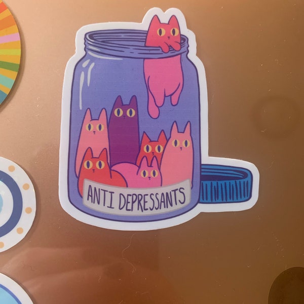 Antidepressant Cats Vinyl Sticker, Cat Sticker, Laptop Stickers, Cat ...