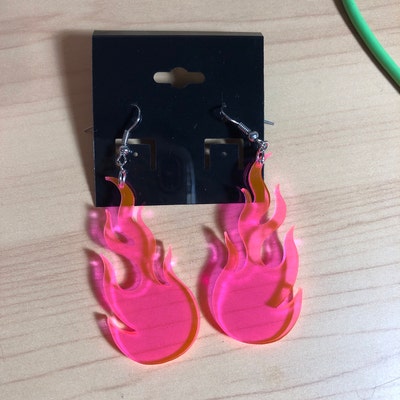 Neon Flame Earrings / Black Light Reactive Acrylic Flame Earrings / Statement Earrings - Etsy