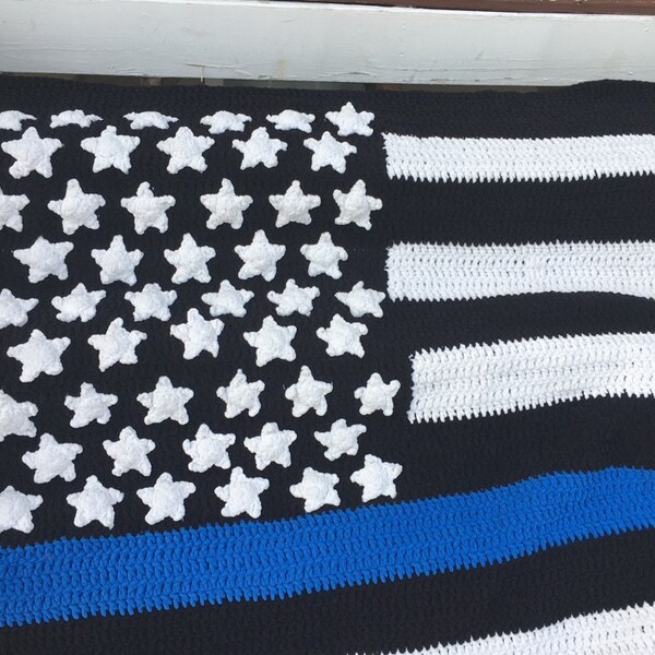 AK Crochet Thin Blue Line Police Flag Blanket PATTERN - Etsy