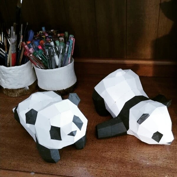 Two Cute Pandas Paper Sculpture,printable PDF Template,handmade Wide ...