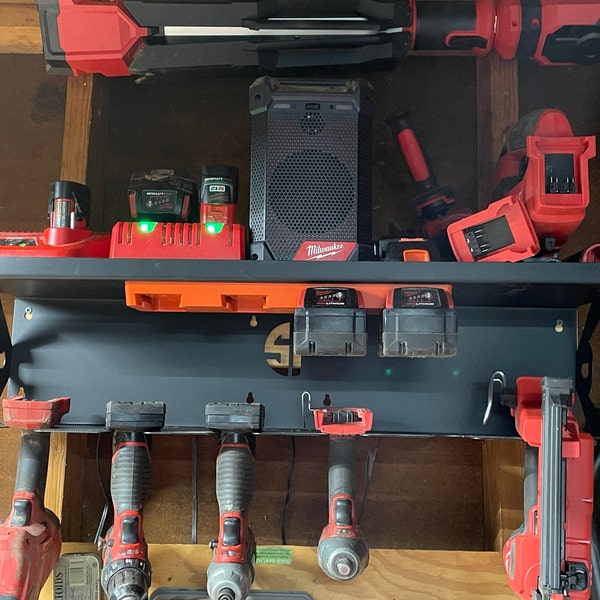 Power Tool Rack Organizer With Battery Rack and Charging Shelf ...