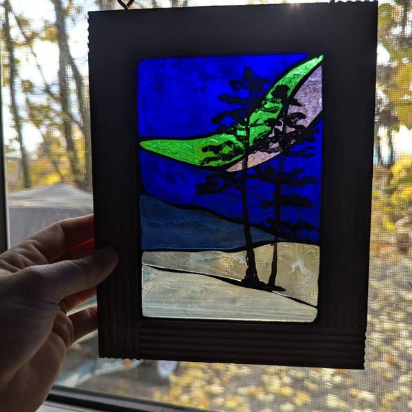 Windswept Northern Pine Tree Stained Glass Mosaic: Artwork for Hanging ...