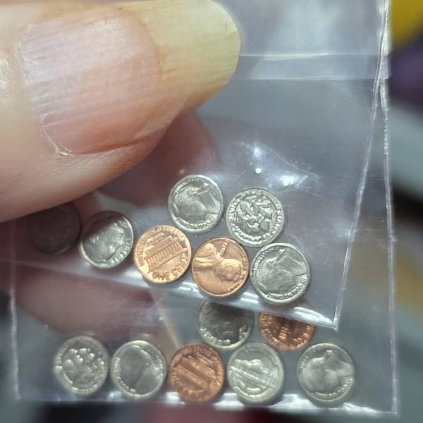 7 Miniature Coins, Dollhouse Coins, Miniature Penny, Miniature Nickel ...