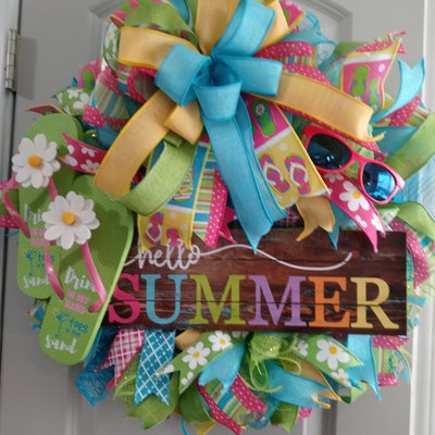 Summer Sign, Hello Summer Sign, Bright Summer Sign, Summer Wreath Sign ...