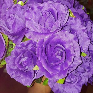 10 Purple Rose Stems Silk Flower Wedding/reception Table Decorations 14 ...
