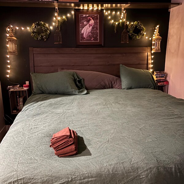 Raspberry Linen Bedding Set 1 Duvet Cover and 2 Pillowcases Softened ...