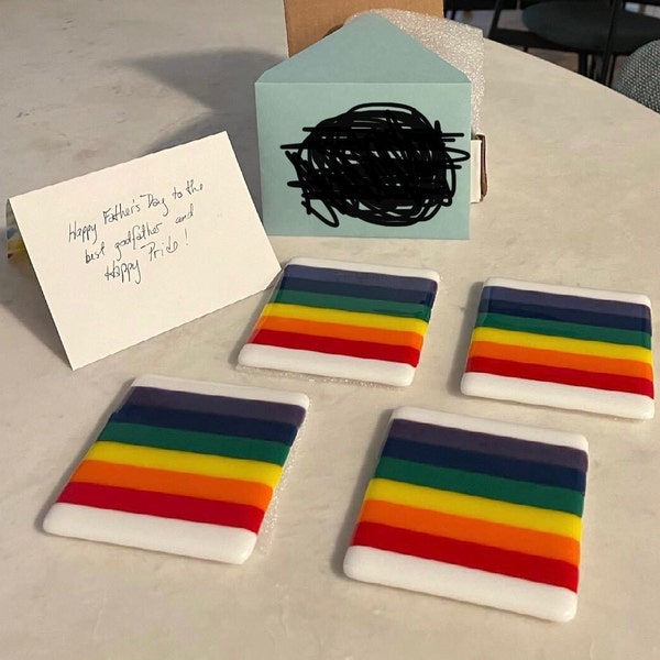 White Coasters With Rainbow Accent (set of 4) - Etsy