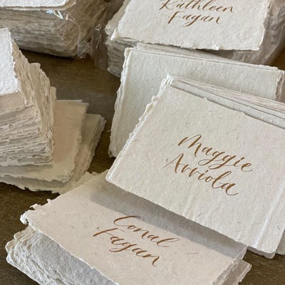 Handmade Paper Calligraphy Place Cards With Frayed Chiffon Silk-like ...