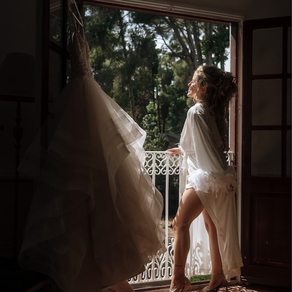 Long Silk Robe | White Boudoir Robe | Silk Boudoir Robe | Wedding ...