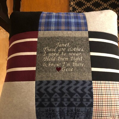 QUILT Block Patchwork Memory Pillow Made From Loved Ones Clothes Shirt Blouse Coat Pants Jeans ...