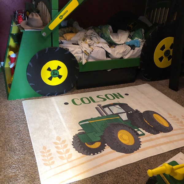 Personalized Tractor Rug Monogrammed Playroom Mat Customized Nursery ...