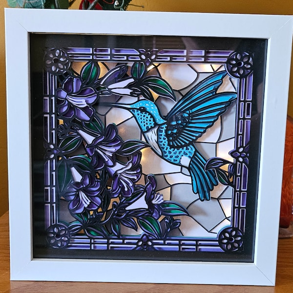 Hummingbird Stained Glass Shadow Box Svg, Bird Shadow Box Svg, Cricut ...