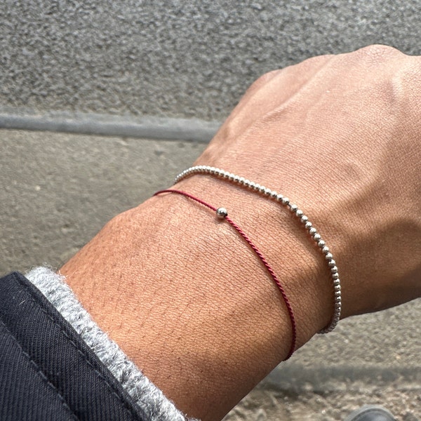14k Gold Red String Bracelet, Beaded Ball Bracelet, Silk Cord Bracelet ...