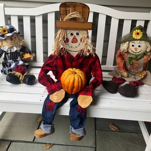 Sitting Scarecrow,, Wooden Scarecrow, Porch Sitter, Fall Decorations ...