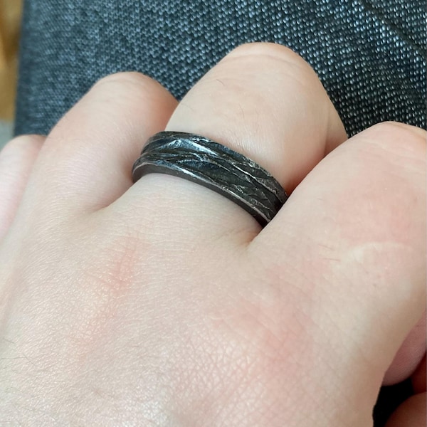 Black Iron Ring Band, Hand Forged Pagan Ring, Rustic Men's Women's Ring ...