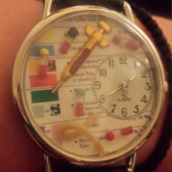 Phlebotomy Phlebotomists Watch With Syringe Tiny Vials and Tourniquet ...