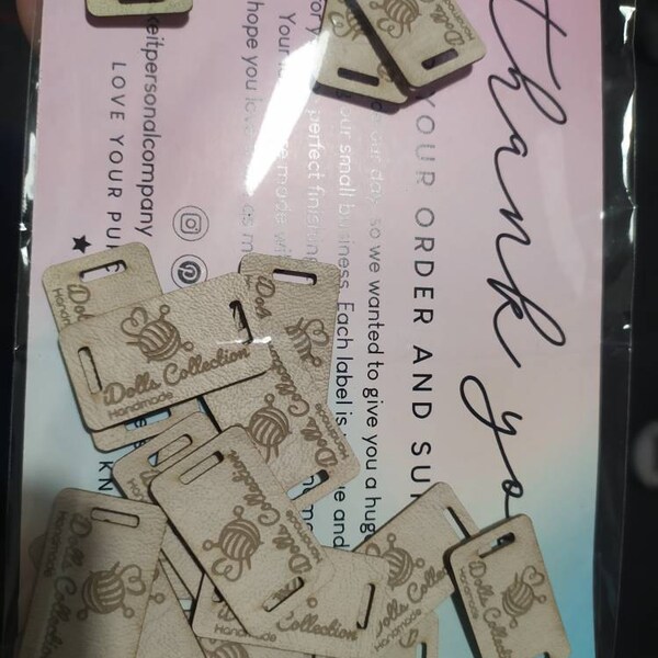 Personalised Set of 50 Cream 28x18mm Faux Leather Labels. Square Labels ...