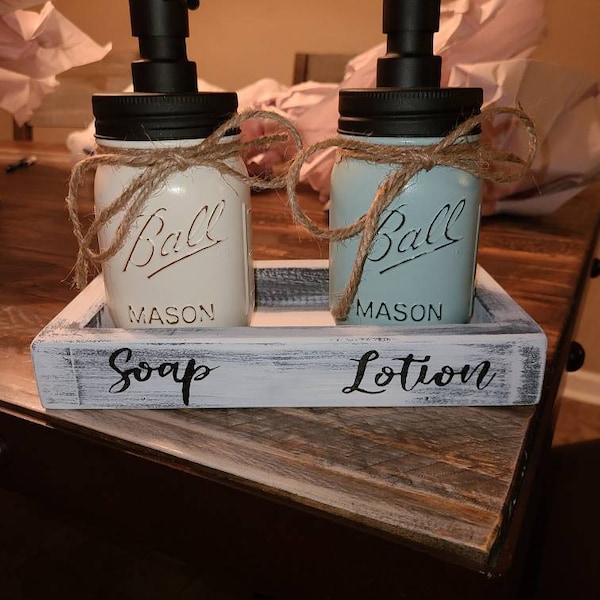 Soap and Lotion Dispenser Set, Rustic Kitchen Bronze, Farmhouse Mason ...