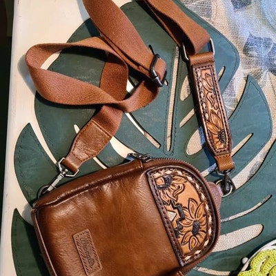 Crossbody Sling Bag/purse With Hand Tooled Leather Patches - Etsy
