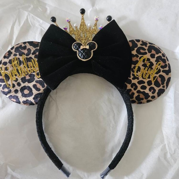 Safari Birthday Girl Mickey Ears, Leopard Mouse Ears With Crown ...