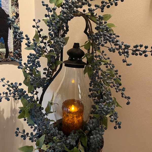 Blueberry With Leaves Powdered Faux Garland, Farmhouse Garland, Rustic ...