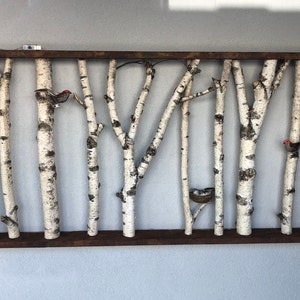Arte de pared de abedul blanco, estante de exhibición de pared de ...