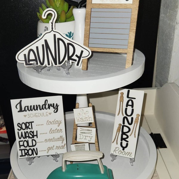 Laundry Room Tier Tray Minis - Wash/dry/fold - Laundry Help Needed ...