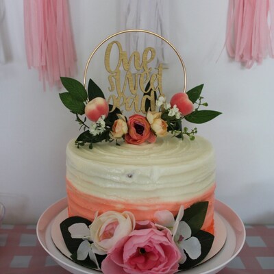 Peach Cake Topper Floral Hoop Topper Sweet as A Peach - Etsy