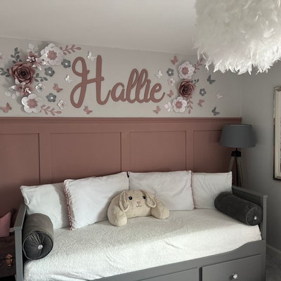 Rose Gold Paper Flower Wall Decor With Name - Etsy UK