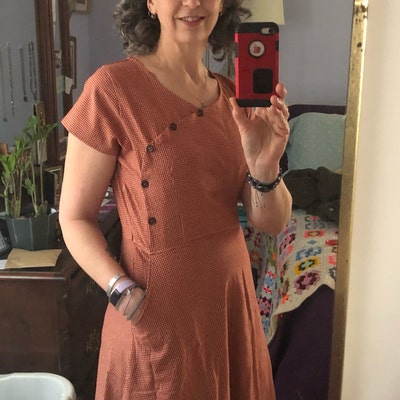 1930s Short Sleeve Dress 1930s Red House Dress Casual Cotton Dress Red ...